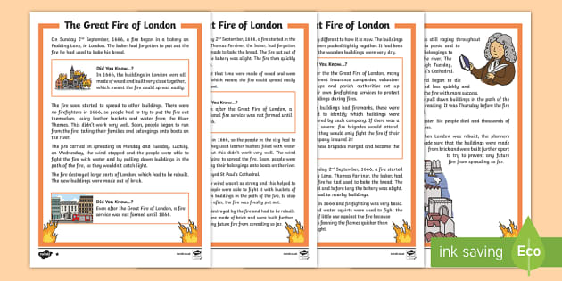 Great Fire of London KS1 Reading Comprehension Activity