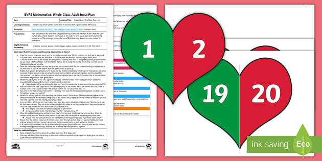 EYFS Maths: Happy Hearts One More and One Less Whole Class Adult Input Plan