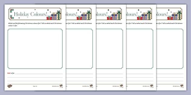 Holiday Colours Writing Activity to Support the Teaching of 'Green is for