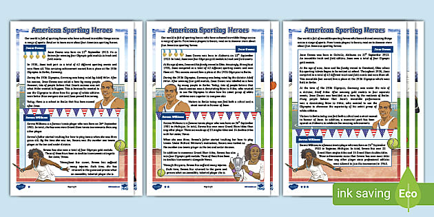 UKS2 American Sporting Heroes Differentiated Reading Comprehension Activity