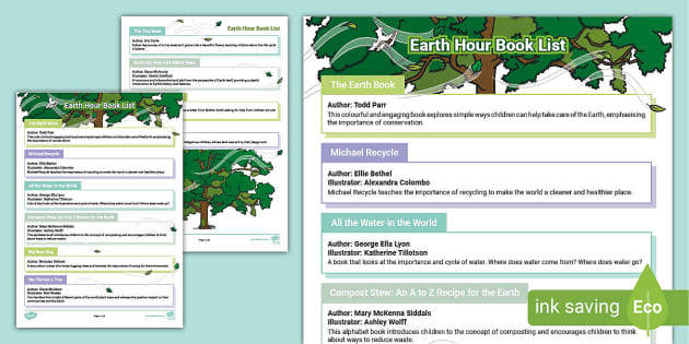 Earth Hour Book List (teacher made) - Twinkl