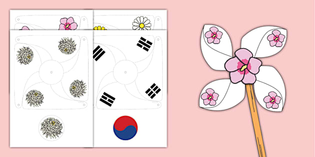 태극기 무궁화 바람개비 만들기 도안 South Korea Pinwheel