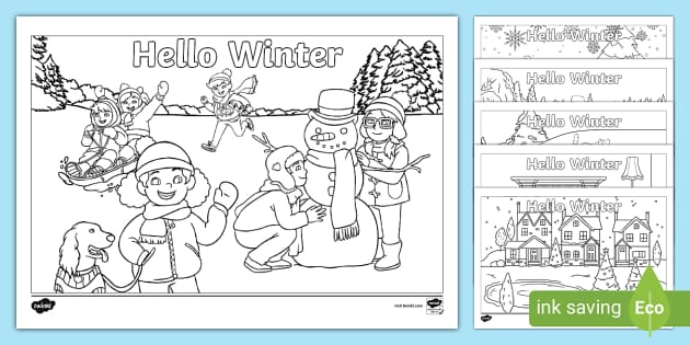 Hello Winter! Colouring Pages,Colouring,Winter Time - Twinkl