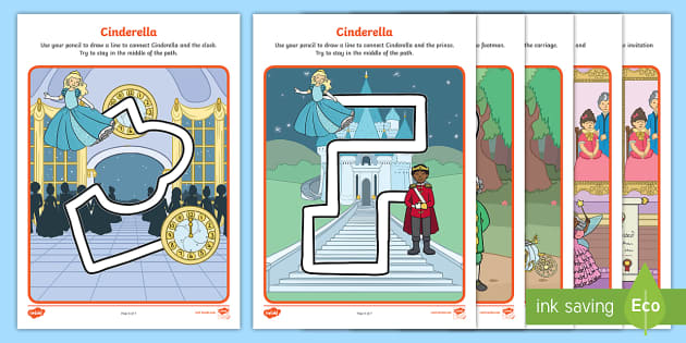 Cinderella Pencil Control Path Worksheets - Twinkl