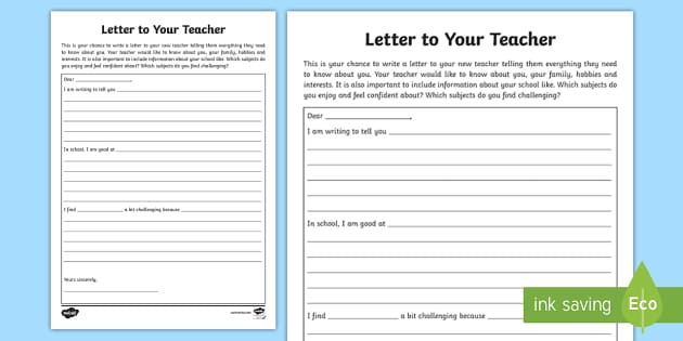 Write A Letter To Your Teacher Template Primary Resources
