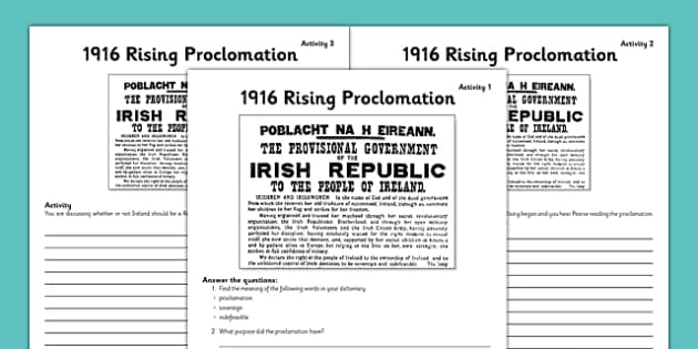 1916 Rising Proclamation Worksheets (teacher made) - Twinkl