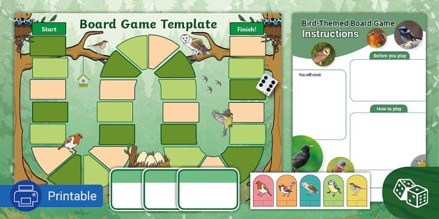 Birds and Nature Themed DIY Board Game Template for Children