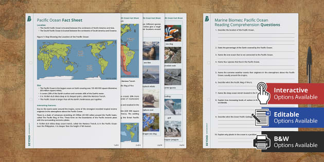 Marine Biomes: Pacific Ocean Reading Comprehension - Twinkl
