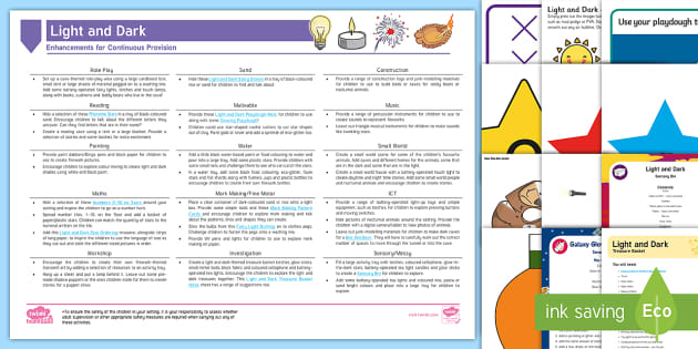 EYFS Light and Dark Continuous Provision Planning Ideas Resource Pack (Ages