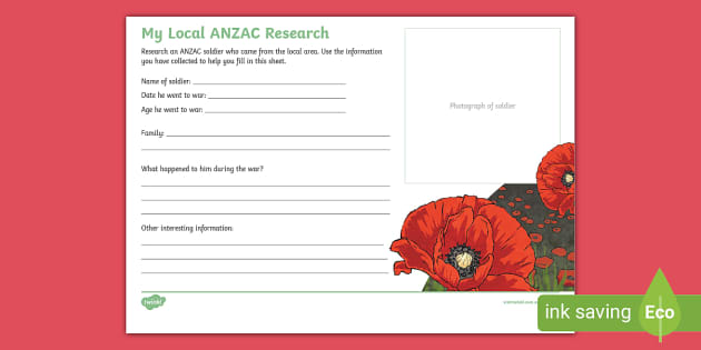 Local Anzac Research Worksheet - Australia - Topics - Twinkl