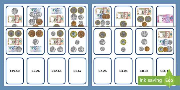 Scottish Bank Notes Money Matching Up to £20 Flashcards