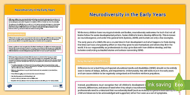 Neurodiversity in the Early Years Adult Guidance - Twinkl