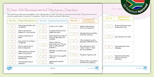5-Year-Old Milestones Checklist - Twinkl South Africa