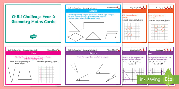 Year 4 Maths Geometry Chilli Challenge Cards