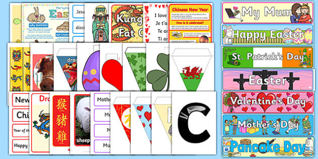 Spring Term Festivals and Celebrations Display Pack - display