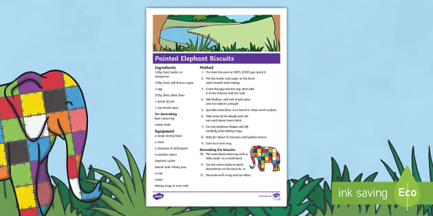 Elmer Elephant Biscuits - Recipe Sheet (teacher made)