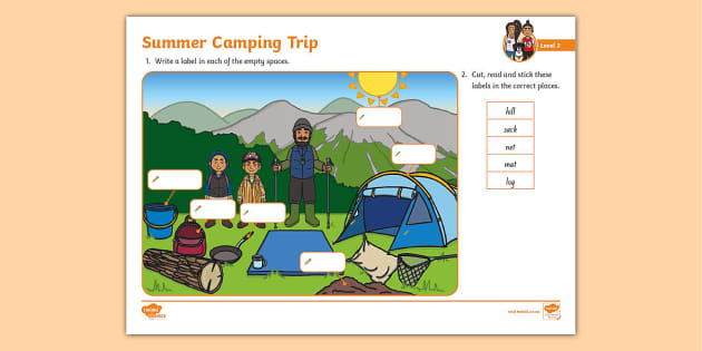Twinkl Phonics Level 2 Summer Camping Trip Picture Worksheet