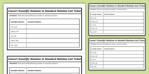 Eighth Grade Convert Scientific Notation to Standard Notation Exit Ticket Eighth Grade Convert Scientific Notation to Standard Notation Exit Ticket