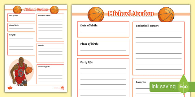 Michael Jordan Fact File Template (teacher made)