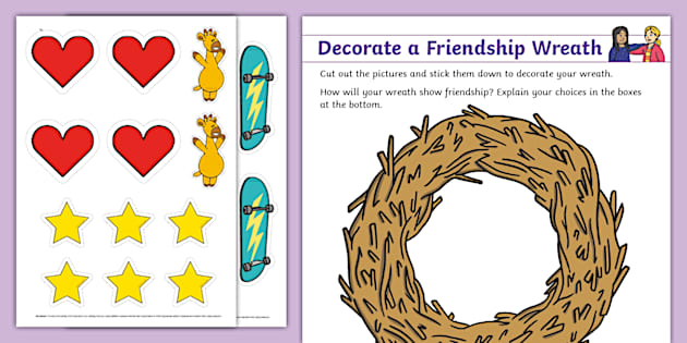 Decorate a Friendship Wreath Cut and Stick Activity - Twinkl