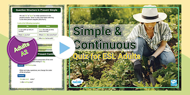 ESL Present Simple & Continuous Questions Quiz [Adults, A2]