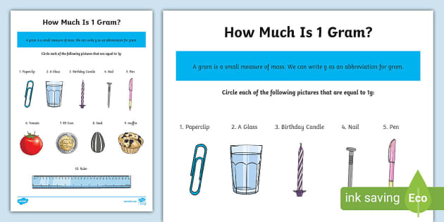 How Much Is 1 Gram Activity Sheet