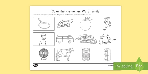 Color the Rhyme -an Word Family Activity (teacher made)