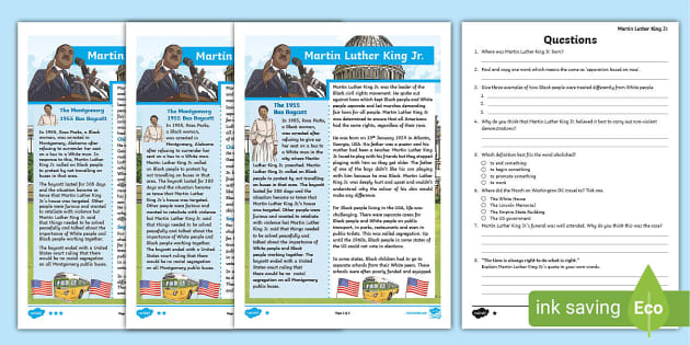 UKS2 Martin Luther King Differentiated Reading Comprehension