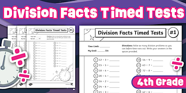 Fourth Grade Division Facts Timed Tests