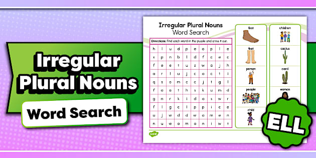 Irregular Plural Nouns Word Search for ELL
