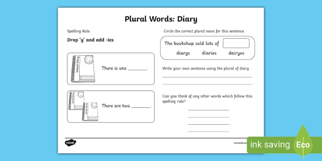 Plural Words - Diary Worksheet (Teacher-Made) - Twinkl