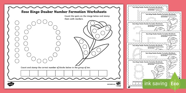 Rose Bingo Dauber Number Formation Worksheets