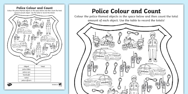 Police Colour and Count Worksheet (teacher made) - Twinkl