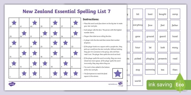 New Zealand Essential Spelling List 7 Board Game - Twinkl