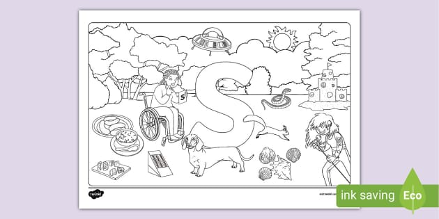S Sound Loaded Colouring Sheet,Alphabet colouring,S,