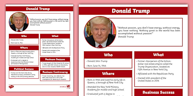 Donald Trump Information Sheet for 3rd-5th Grade - Twinkl