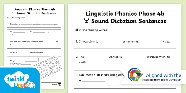 Linguistic Phonics Phase 4b 'z' Sound Dictation Sentences