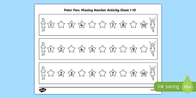 Peter Pan Missing Number Worksheet / Worksheet 1-10 - Twinkl