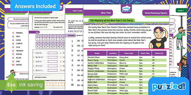 New Year's Eve Verbal Reasoning Mystery | Twinkl Puzzled