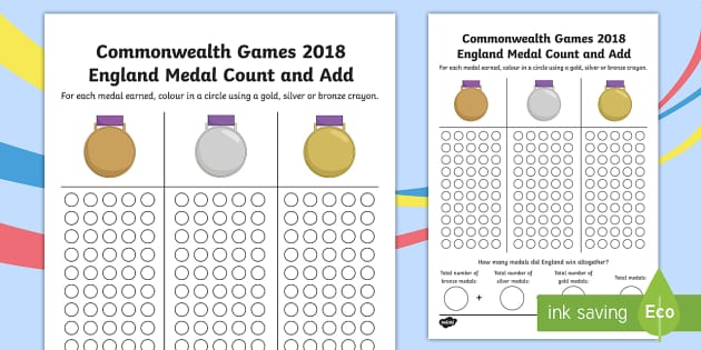 The Commonwealth Games Medals Count and Add Worksheet