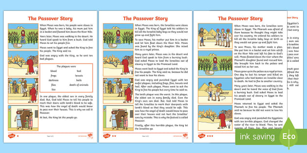 Passover Reading Comprehension Worksheet | Moses Passover