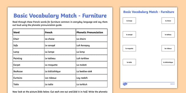 French Basic Vocabulary Match Furniture French Basic french-basic-vocabulary-match-furniture-french-basic