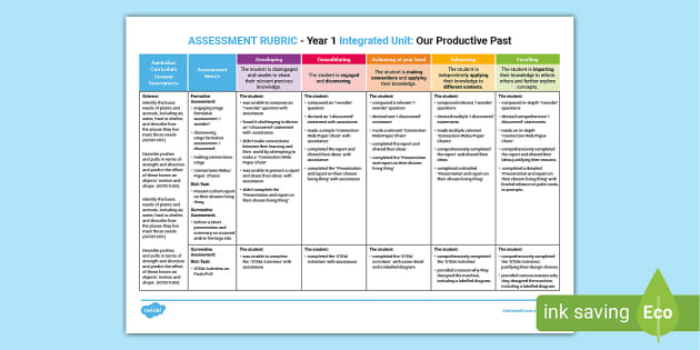 Life Changes Yr 1 IU Assessment Rubric (teacher made)