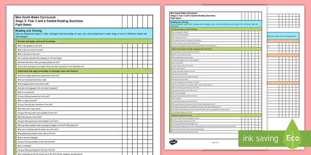 NSW Year 5 and 6 Guided Reading Assessment Guidelines Checklist NSW Year 5 and 6 Guided Reading Assessment Guidelines Checklist