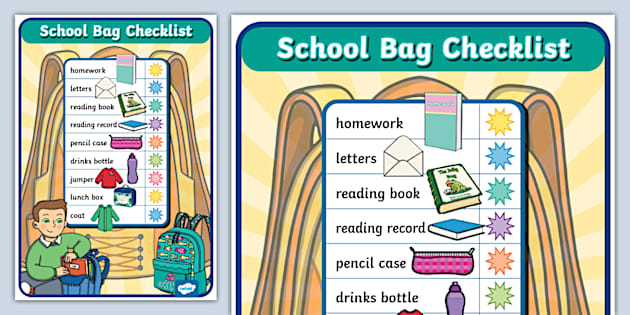 School Bag Checklist Display Poster (creat de profesori)