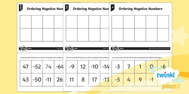 Ordering Negative Numbers Differentiated Maths Worksheet