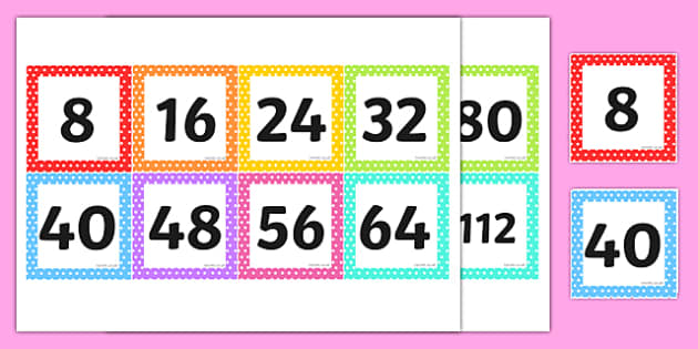 Multiples of 8 Square Flashcards (Hecho por educadores)
