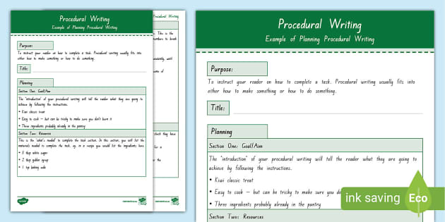 Level 3 Writing - Procedural Planning Sheet with Exemplar