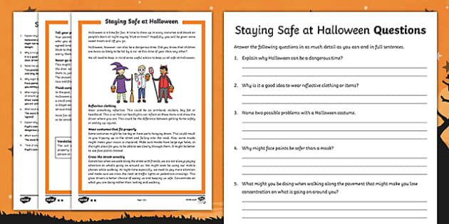 Staying Safe at Halloween - Reading Comprehension - Twinkl