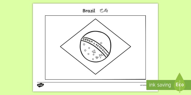 Brazil A4 Flag Colouring Page English/Mandarin Chinese - Brazil A4 ...